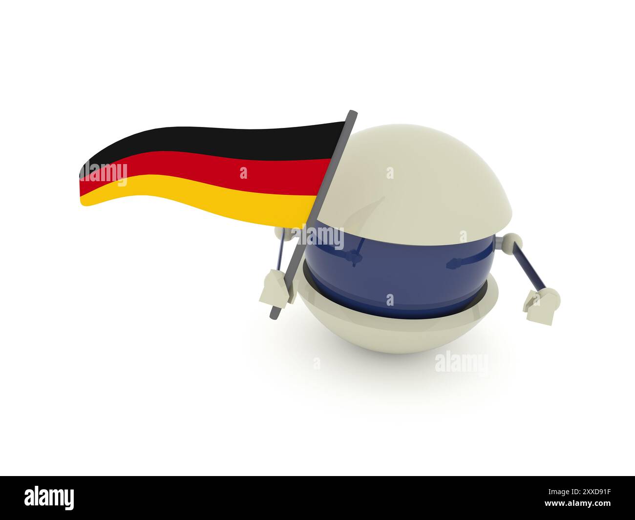 Cute robot sphere with the flag of Germany on a white background, 3d ...