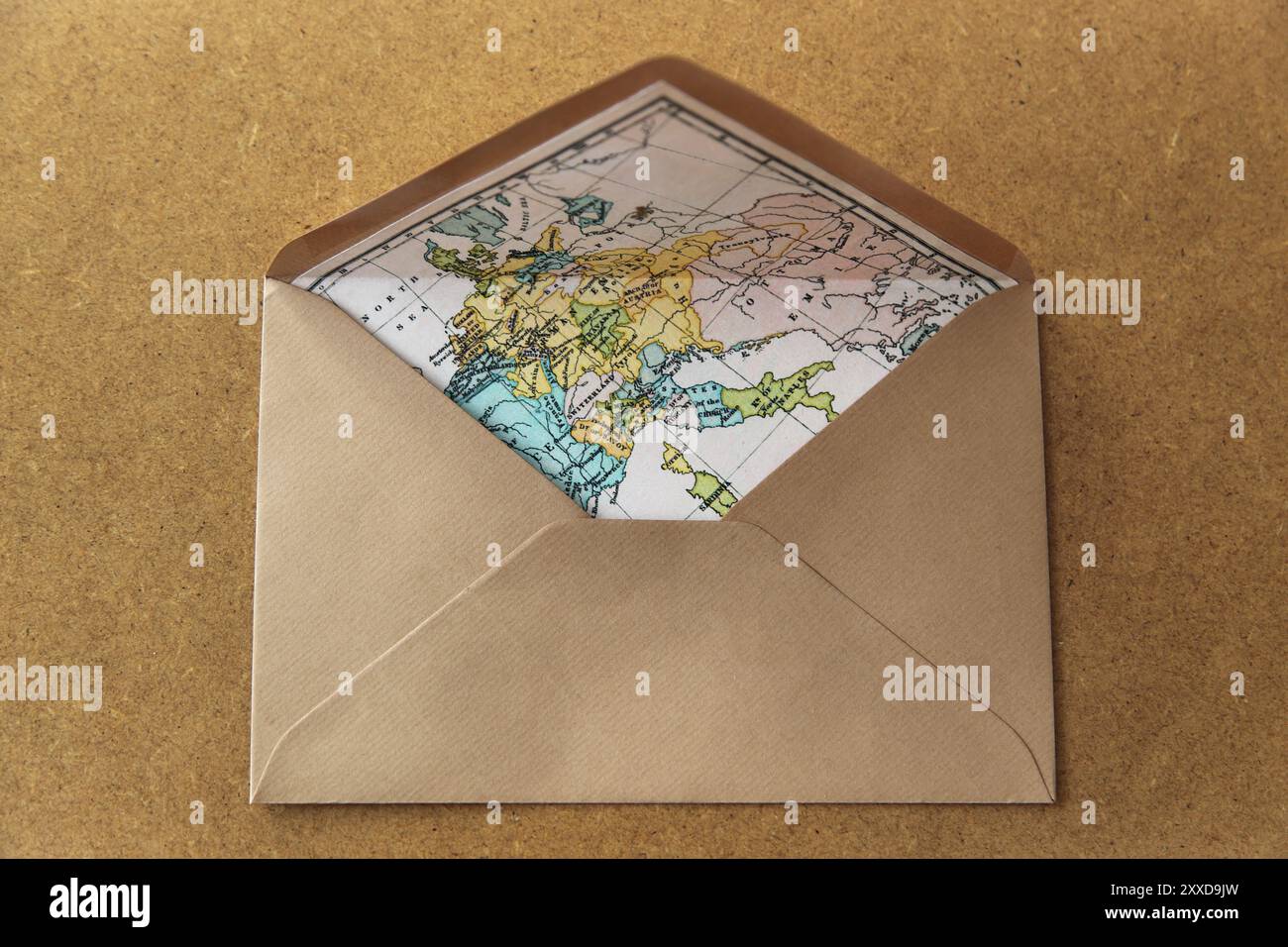 Envelope with a nautical chart in the lining Stock Photo - Alamy