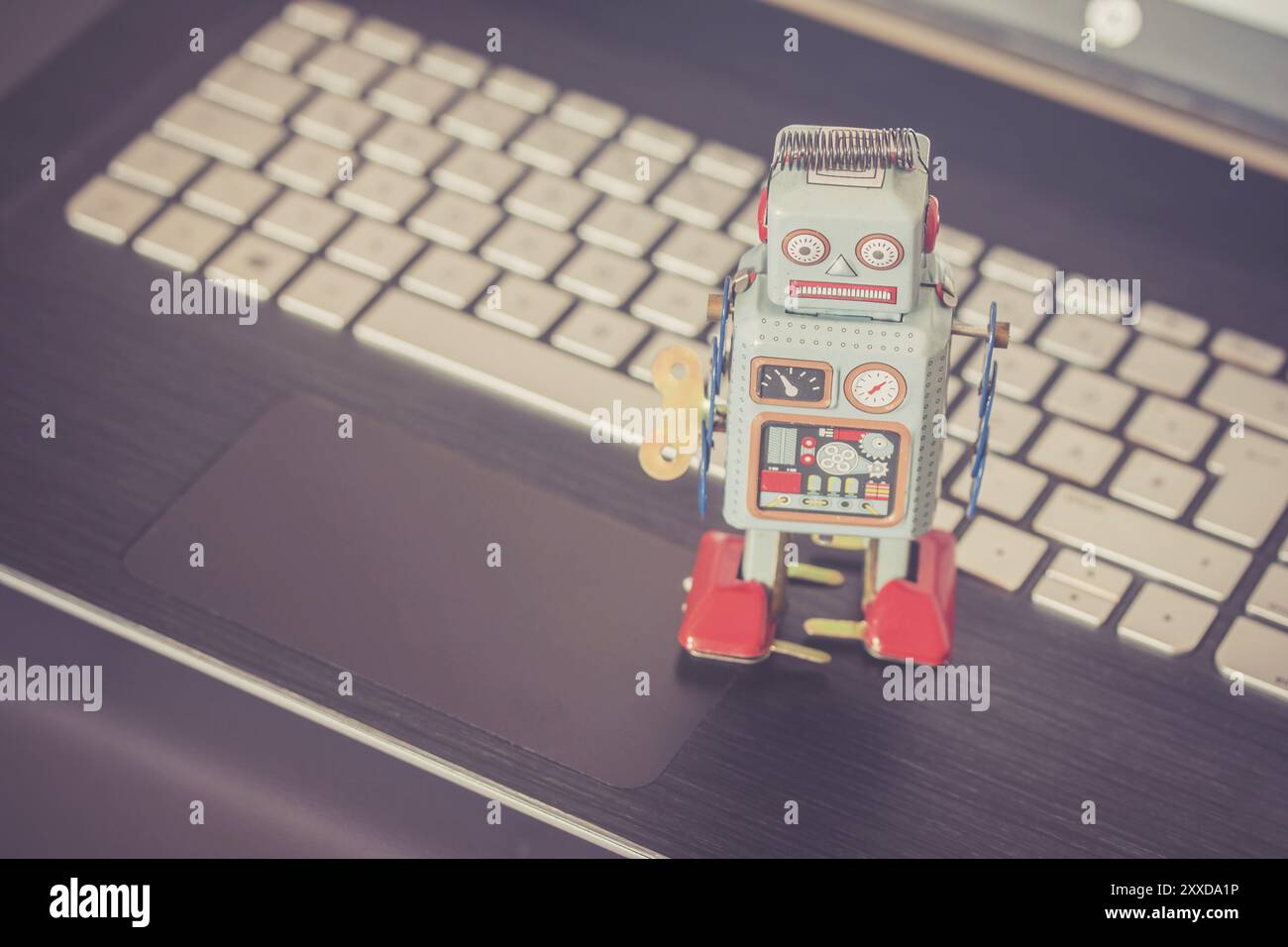 Symbol for a chat bot or social bot and algorithms, Laptop Stock Photo ...