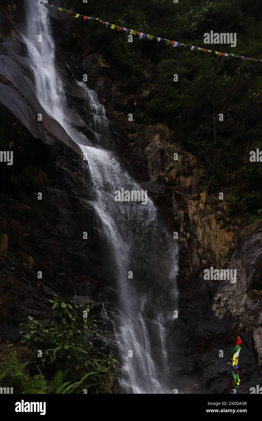 scenic waterfall, flowing mountain stream, himalayan foothills area of ...