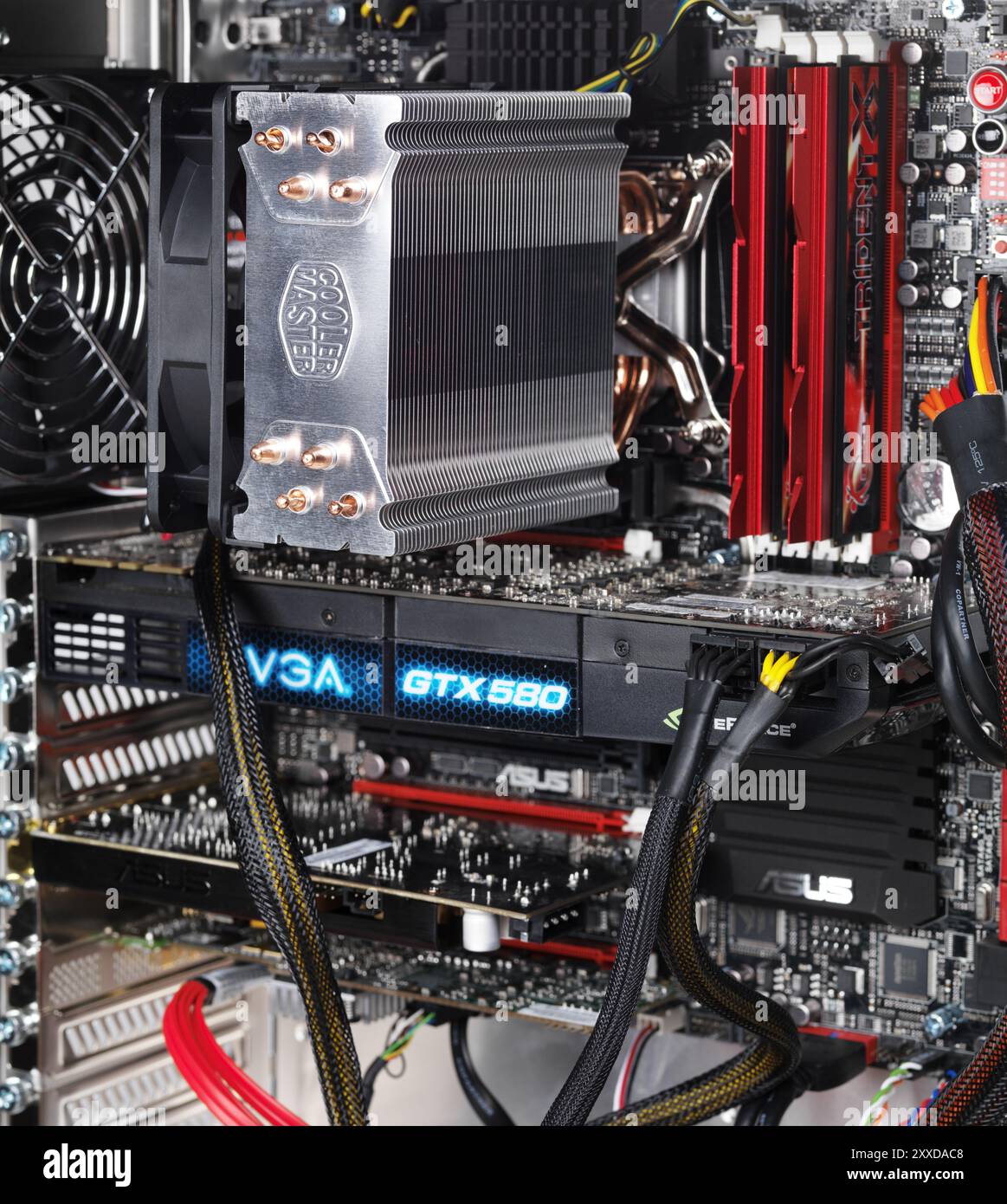 Closeup of a high-end computer motherboard ASUS showing DDR3 memory ...