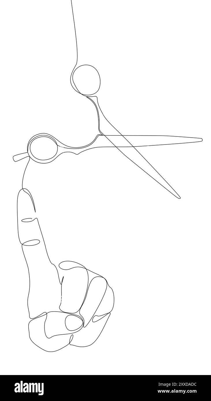 One continuous line of hand with scissor. Thin Line Illustration vector ...