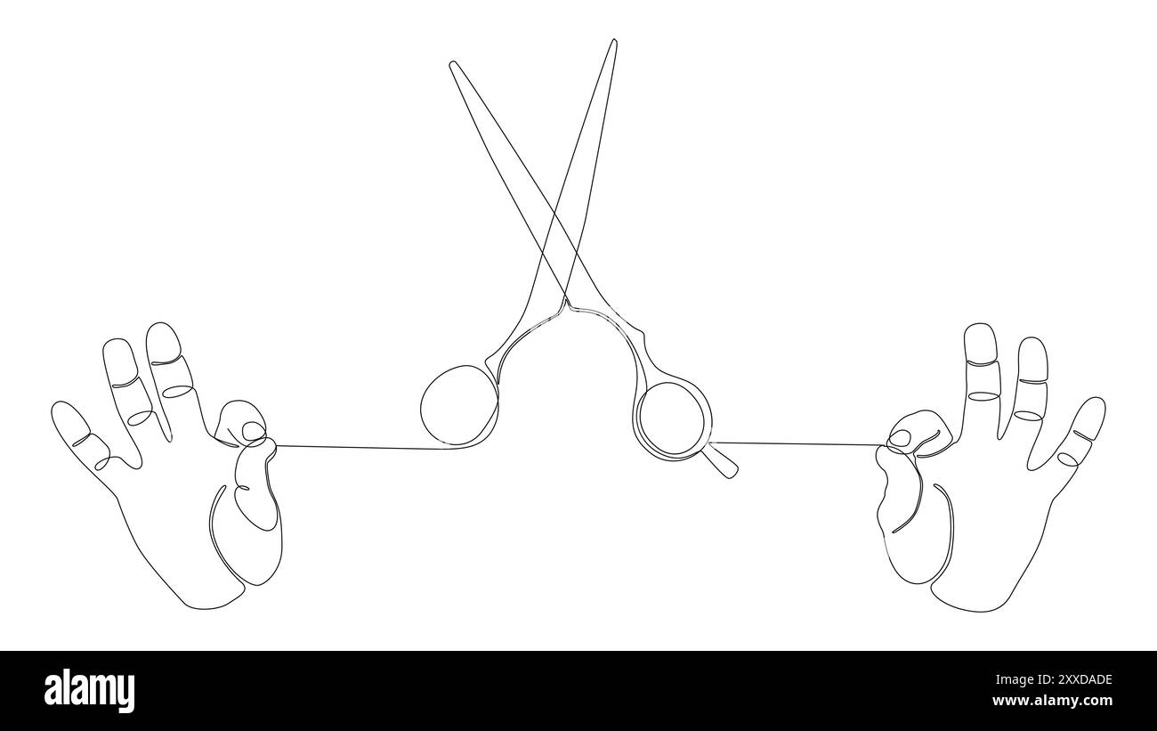 One continuous line of hand with scissor. Thin Line Illustration vector ...