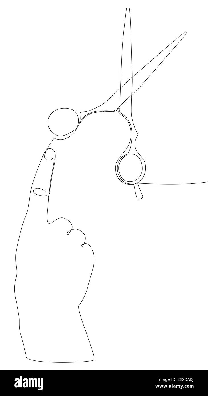 One continuous line of hand with scissor. Thin Line Illustration vector ...