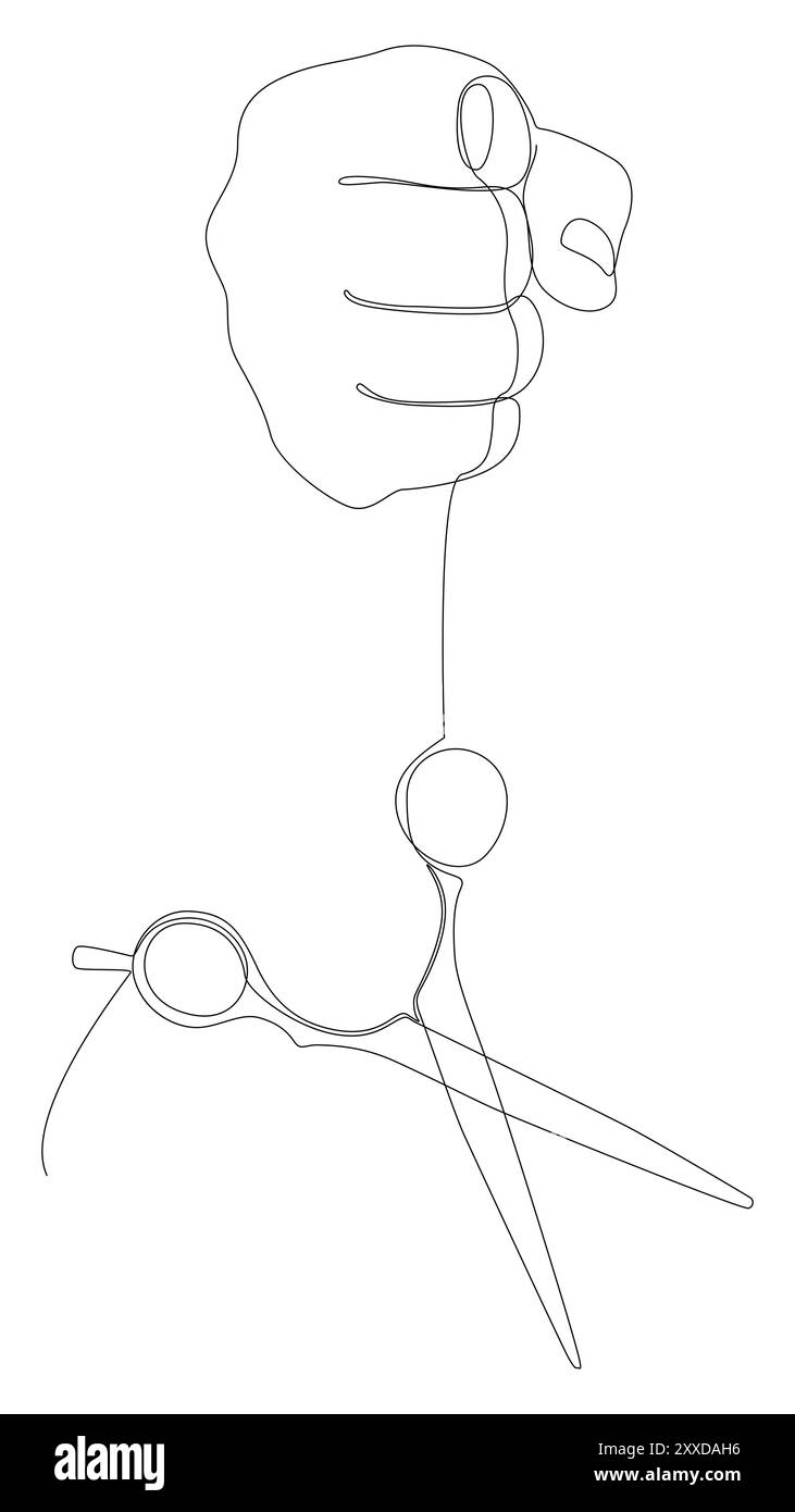 One continuous line of hand with scissor. Thin Line Illustration vector ...