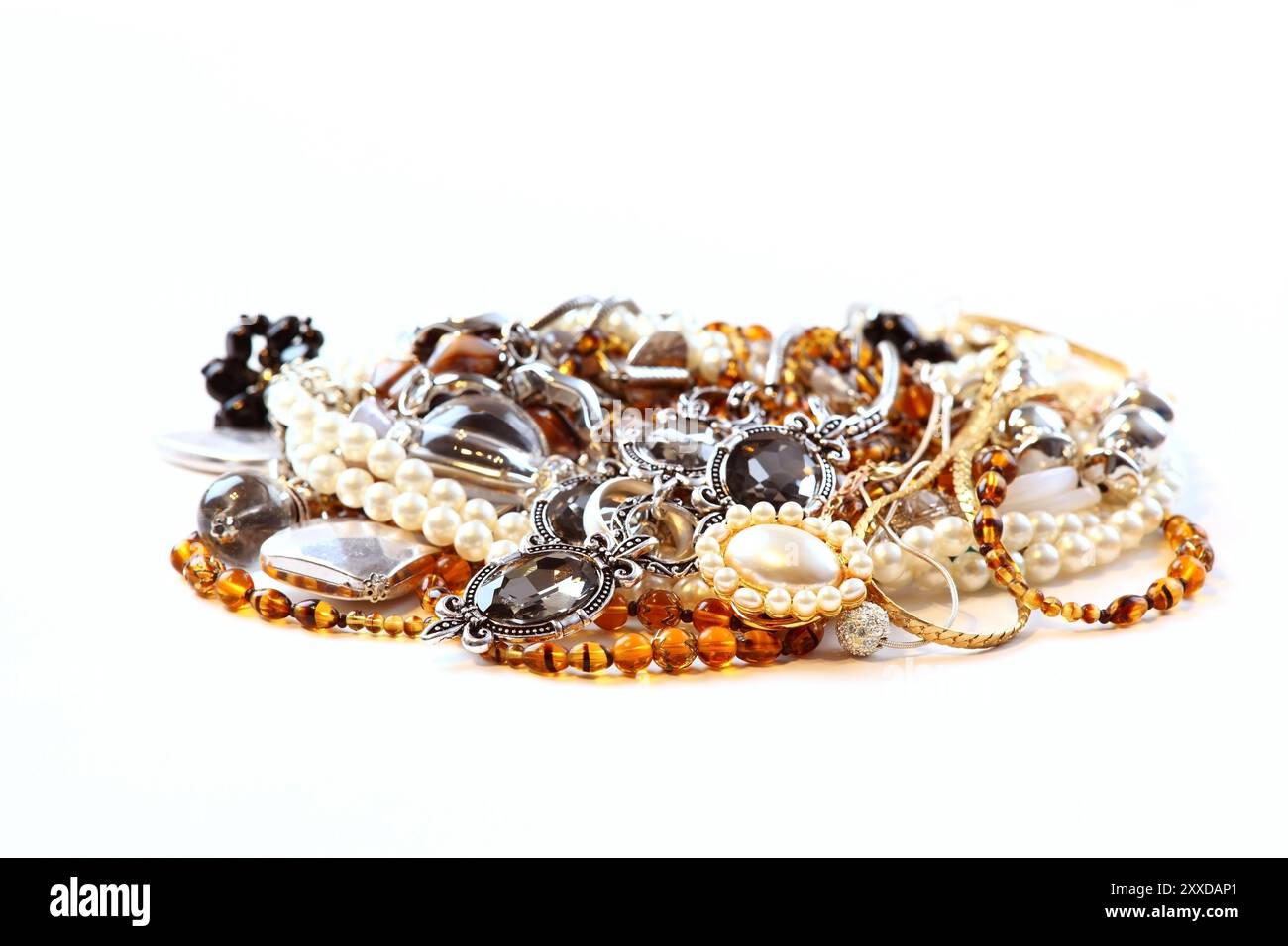 Various jewellery and accessories on white background Stock Photo - Alamy