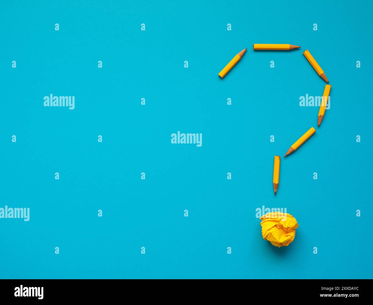 Question mark of yellow pencils with crumpled paper, creativity or ...