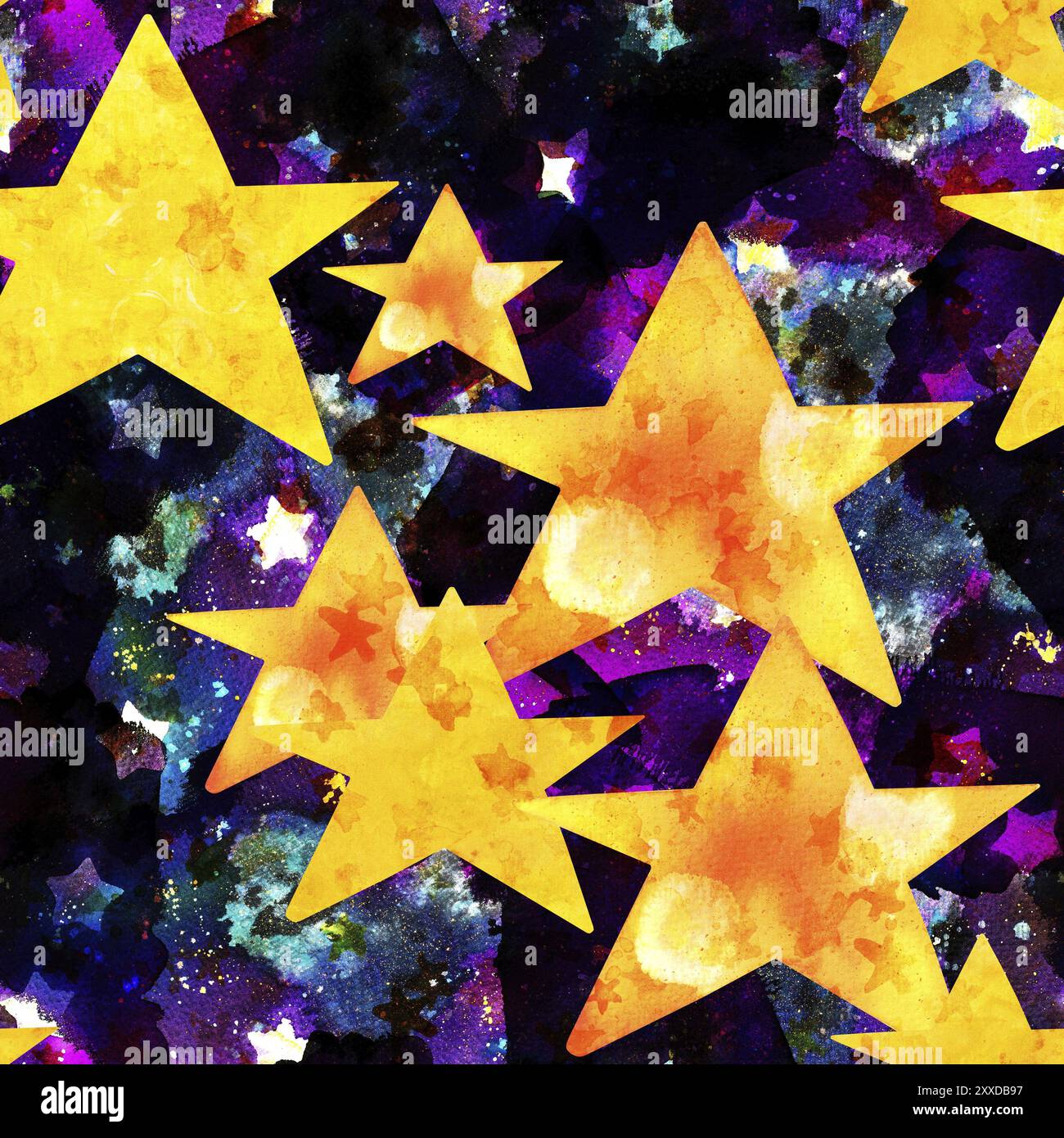 A seamless watercolor background with stars on a dark sky, a starry ...