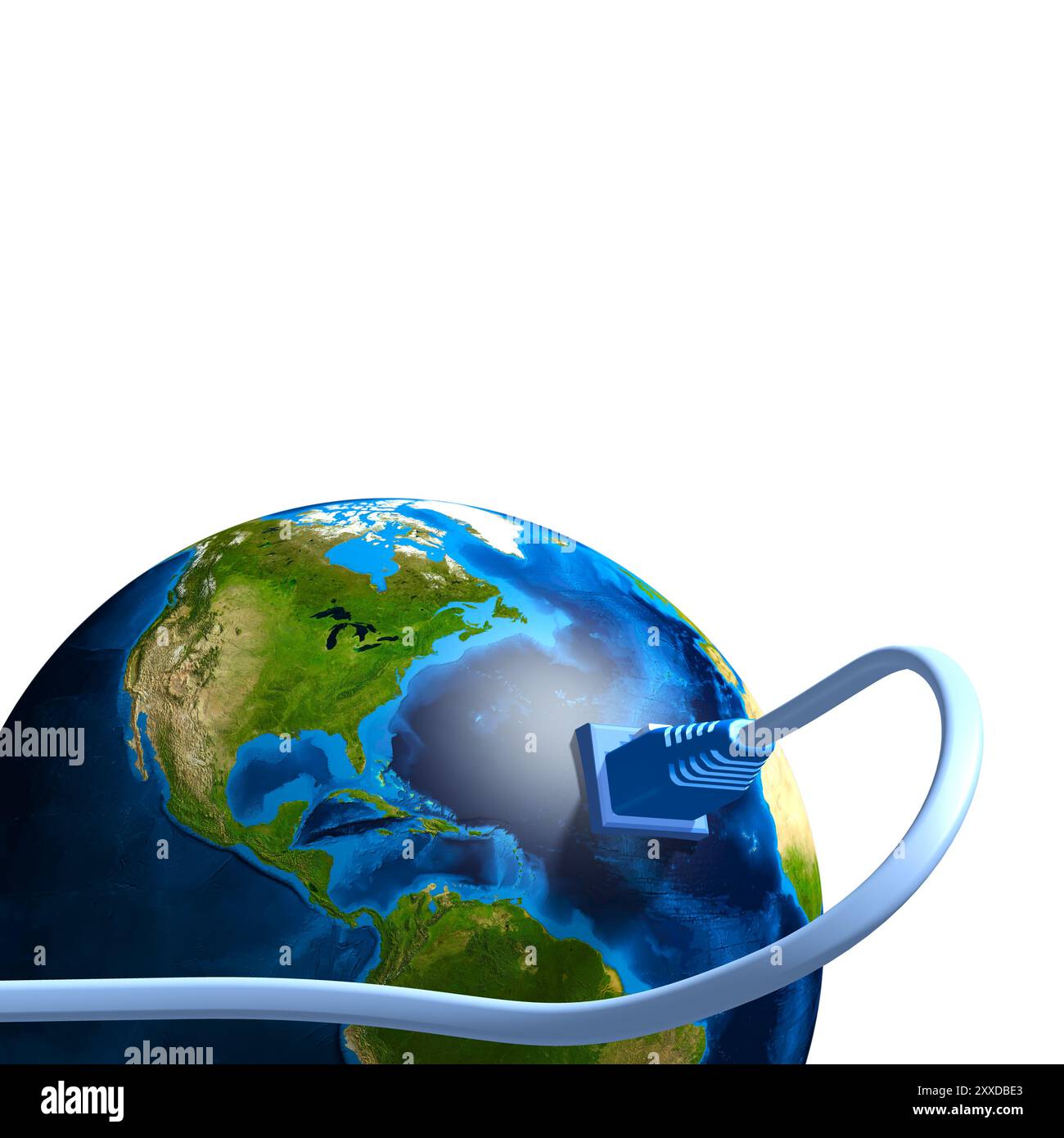 Network cable plugged into the Earth globe. Conceptual 3D illustration ...