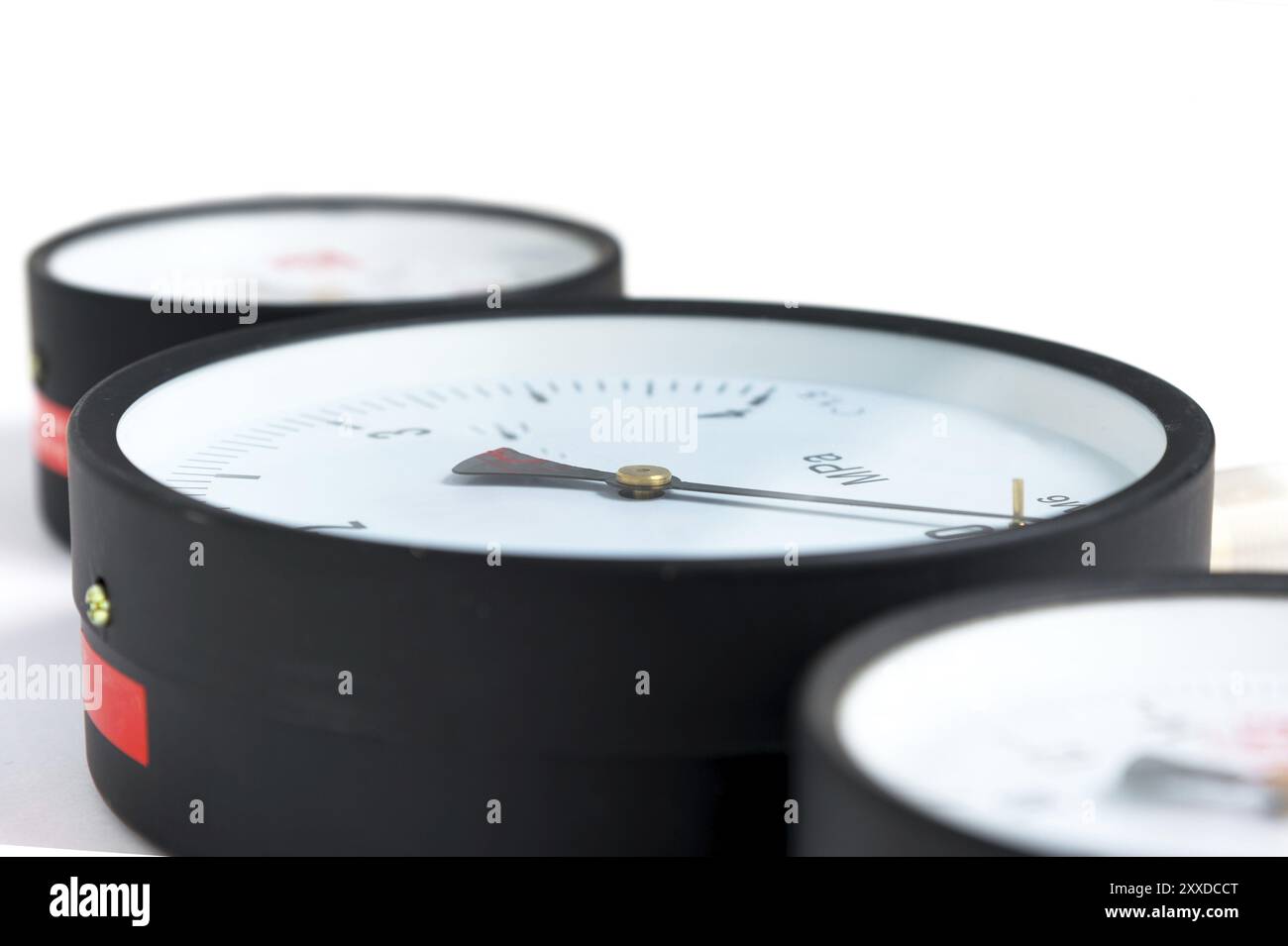 Close-up Pressure sensors in the pipeline, mono-meters. Three ...