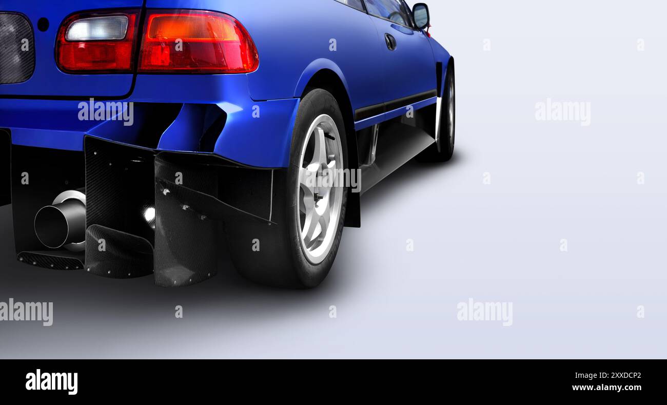 Blue racing car close-up rear view Isolated on white Stock Photo - Alamy