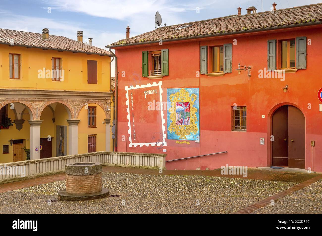 Dozza, Italy, November 13, 2014: Houses, wall paintings and street view ...