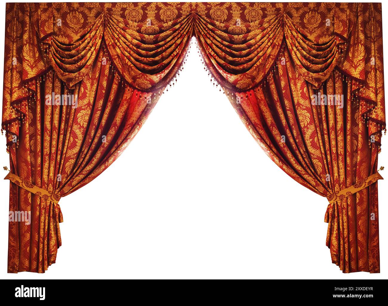 Red gold Chinese drapes luxury curtains isolated on white background ...