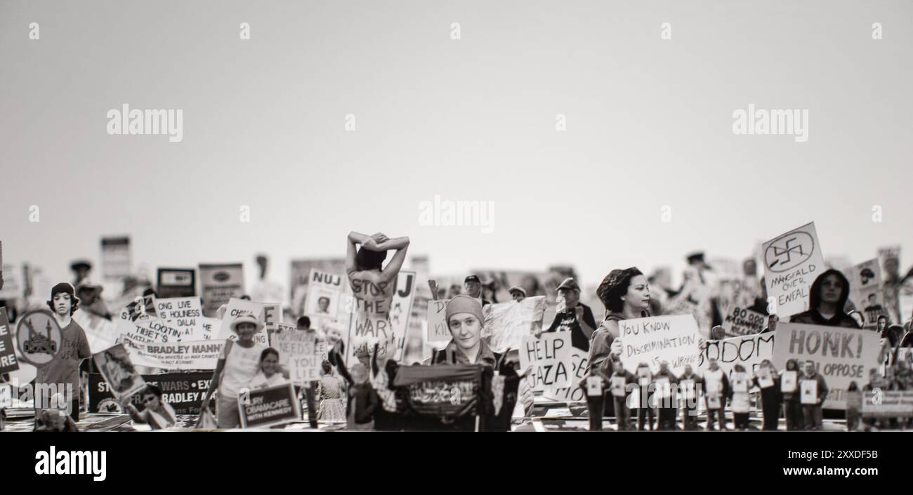 Riot and demonstration with posters Stock Photo - Alamy