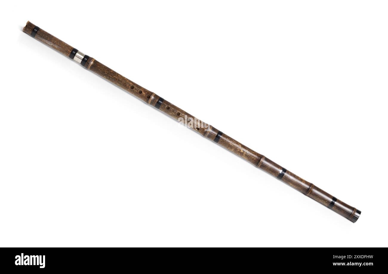 Xiao Chinese end-blown vertical bamboo flute isolated on white ...