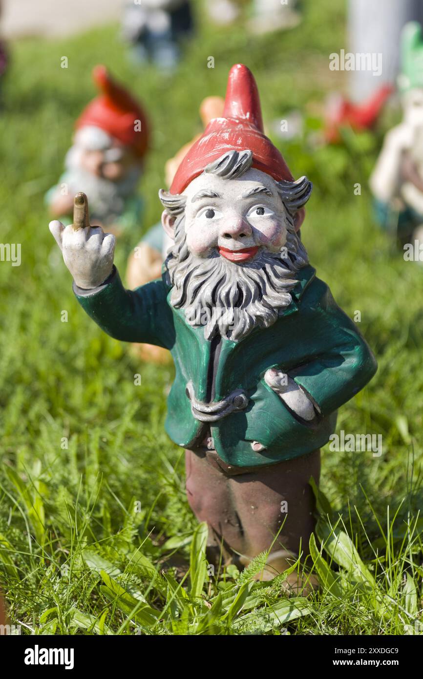 Garden gnome gives the finger Stock Photo - Alamy