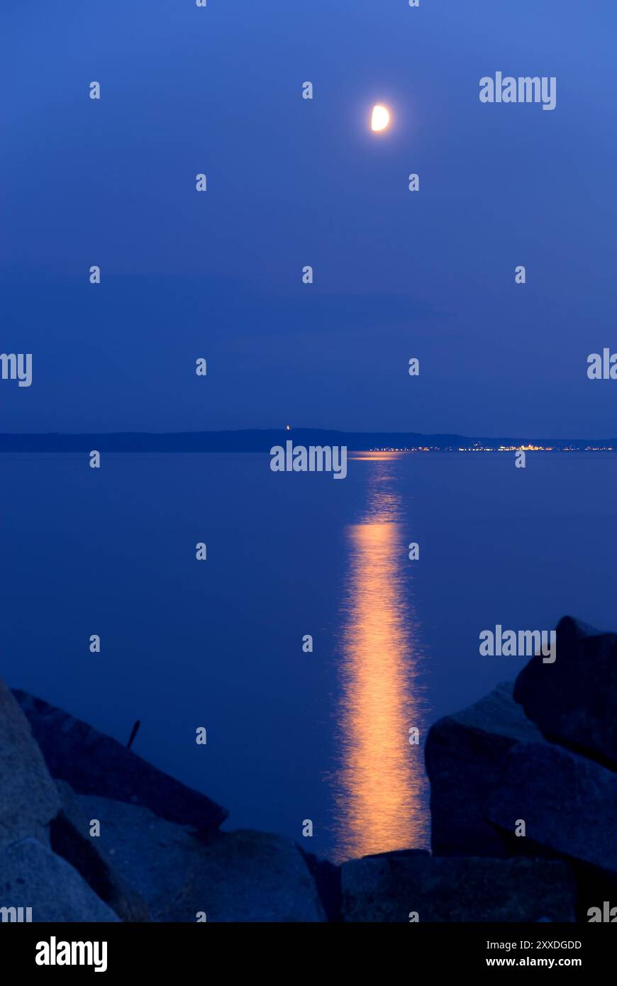 Moonlight over the lake Stock Photo - Alamy