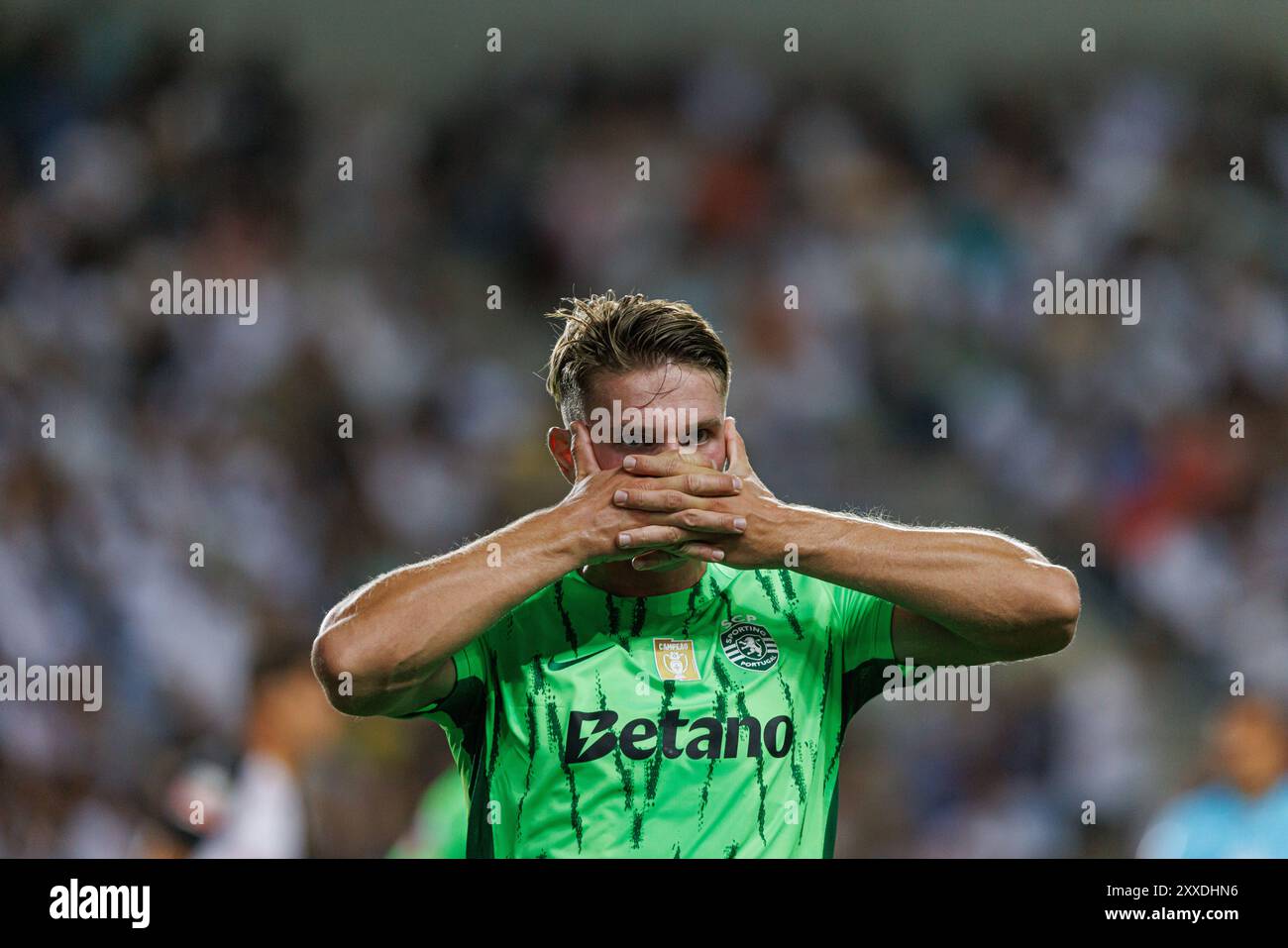 Viktor Gyokeres seen in action celebrating after scoring goal during ...