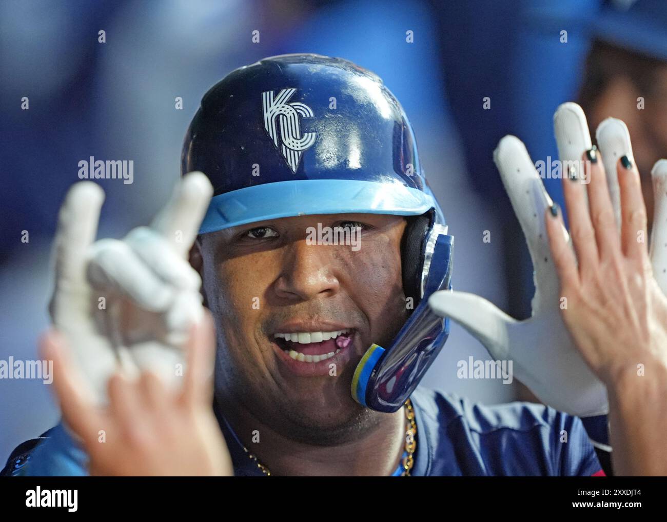 AUG 23, 2024: Kansas City Royals catcher Salvador Perez (13) celebrates ...