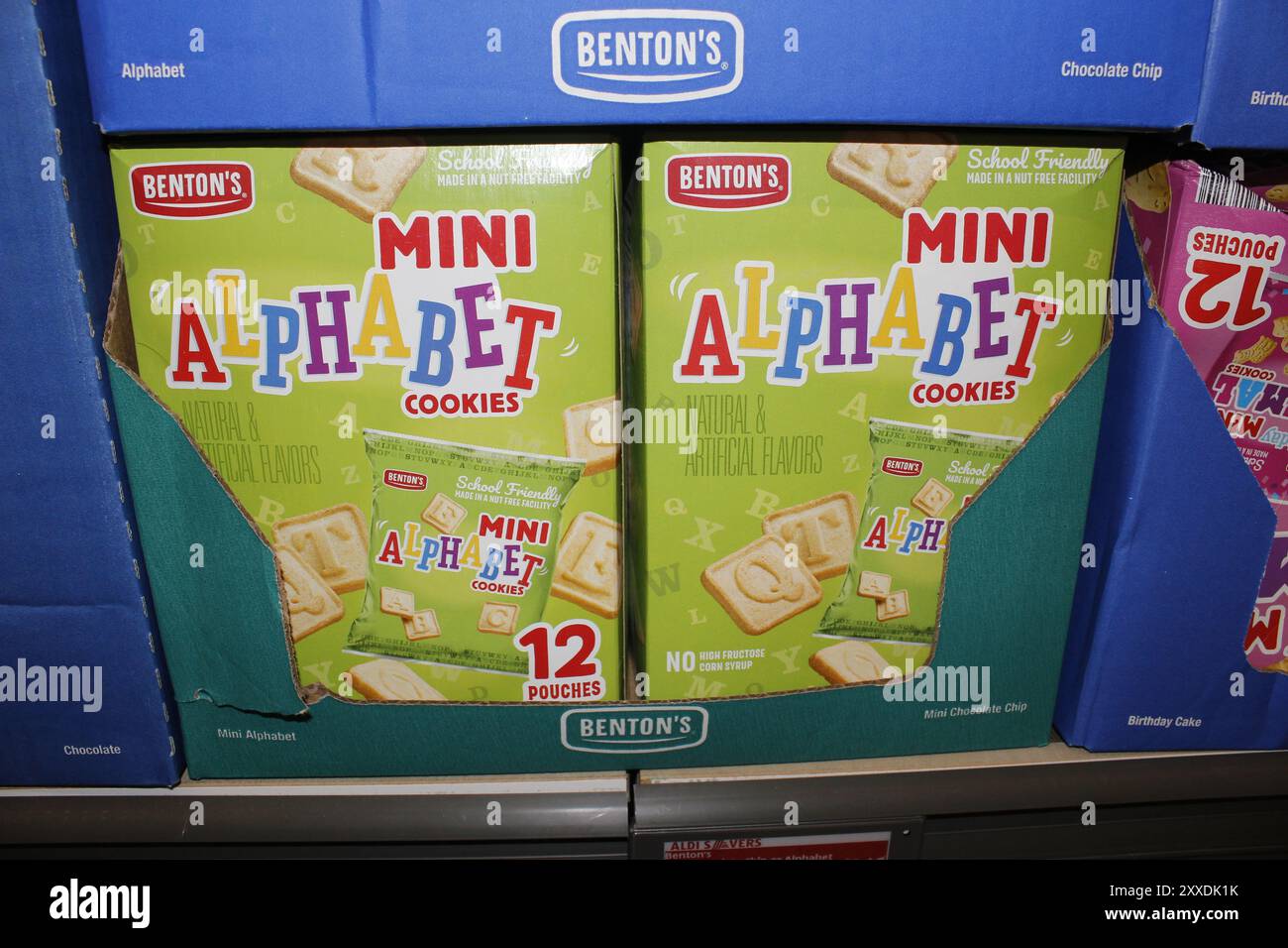 ALDI BENTON'S Mini ALPHABET cookies in boxes on a shelf Stock Photo - Alamy