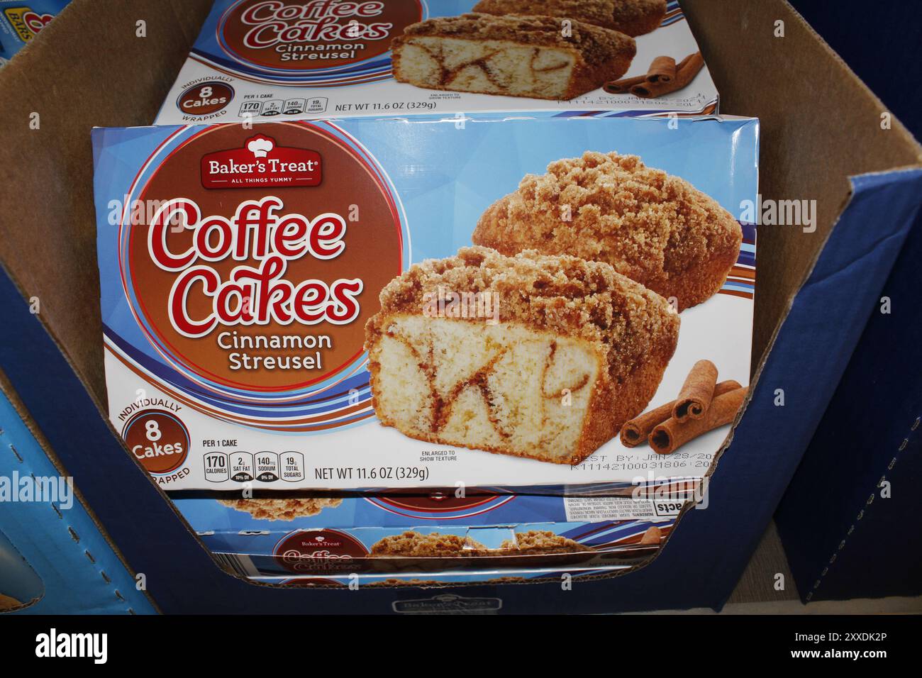 ALDI Bakers Treat Coffee Cakes shot closeup on a shelf at a Supermarket ...