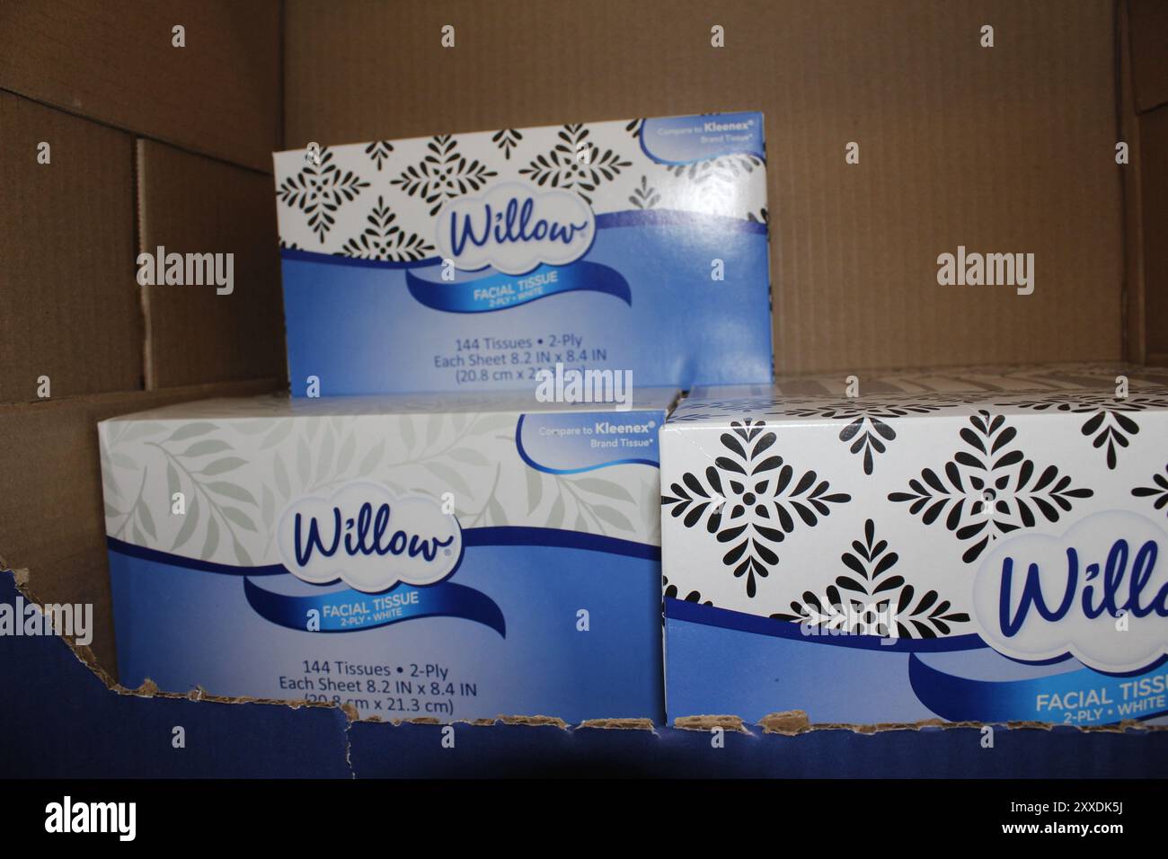 ALDI Willow Kleenex's in boxes on a shelf closeup Stock Photo - Alamy