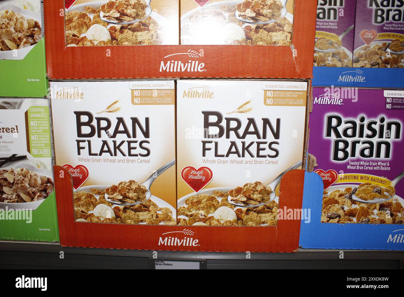 ALDI Millville Bran Flakes in boxes on a shelf closeup Stock Photo - Alamy
