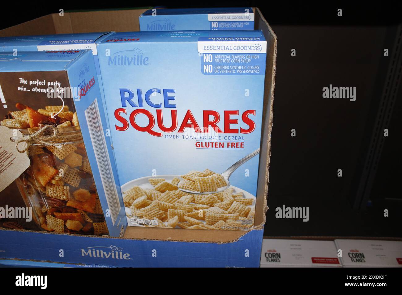 ALDI Millville RICE SQUARES in boxes shot closeup Stock Photo - Alamy