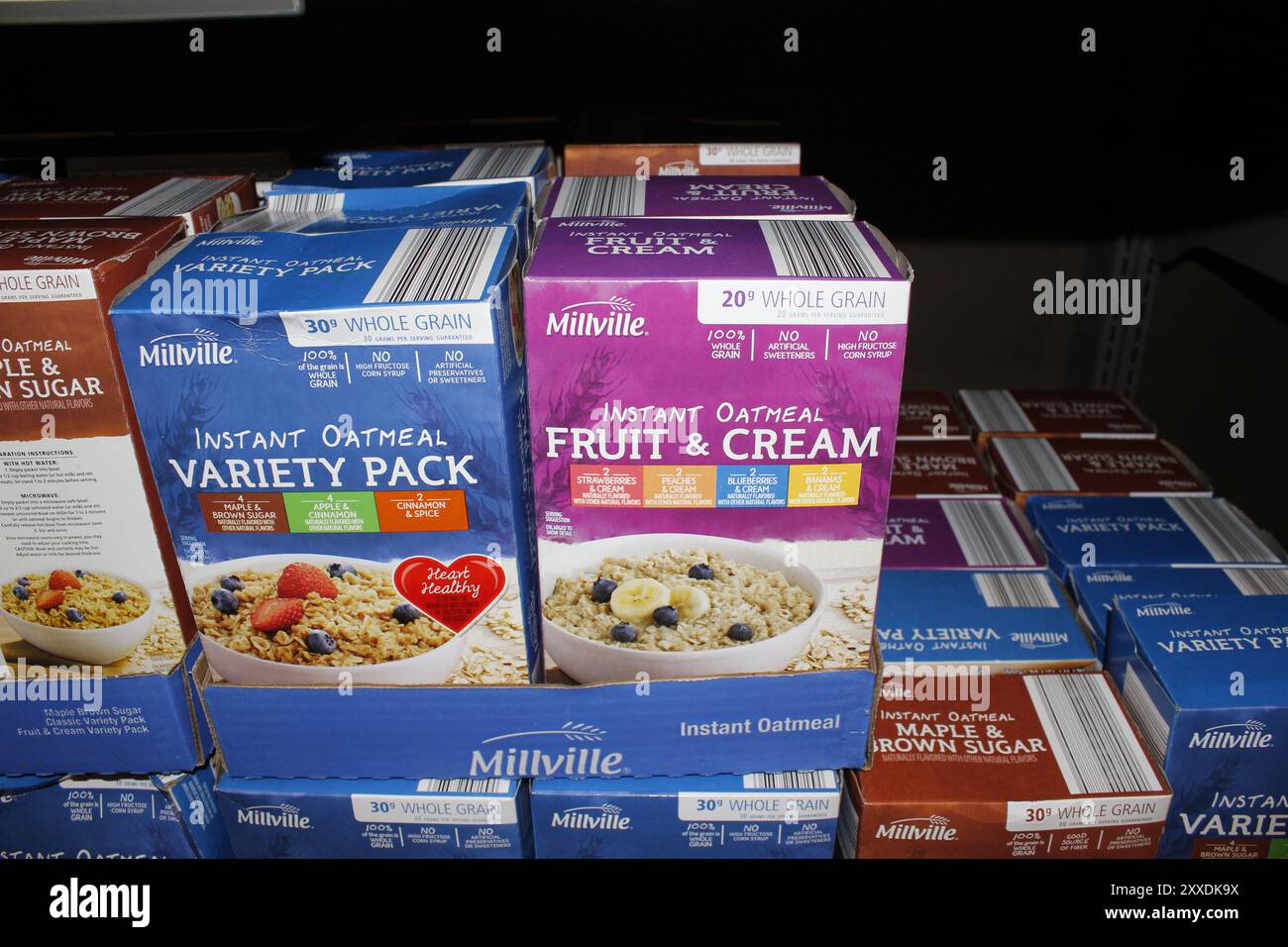 ALDI Millville Instant Oatmeal in boxes closeup on a shelf Stock Photo ...