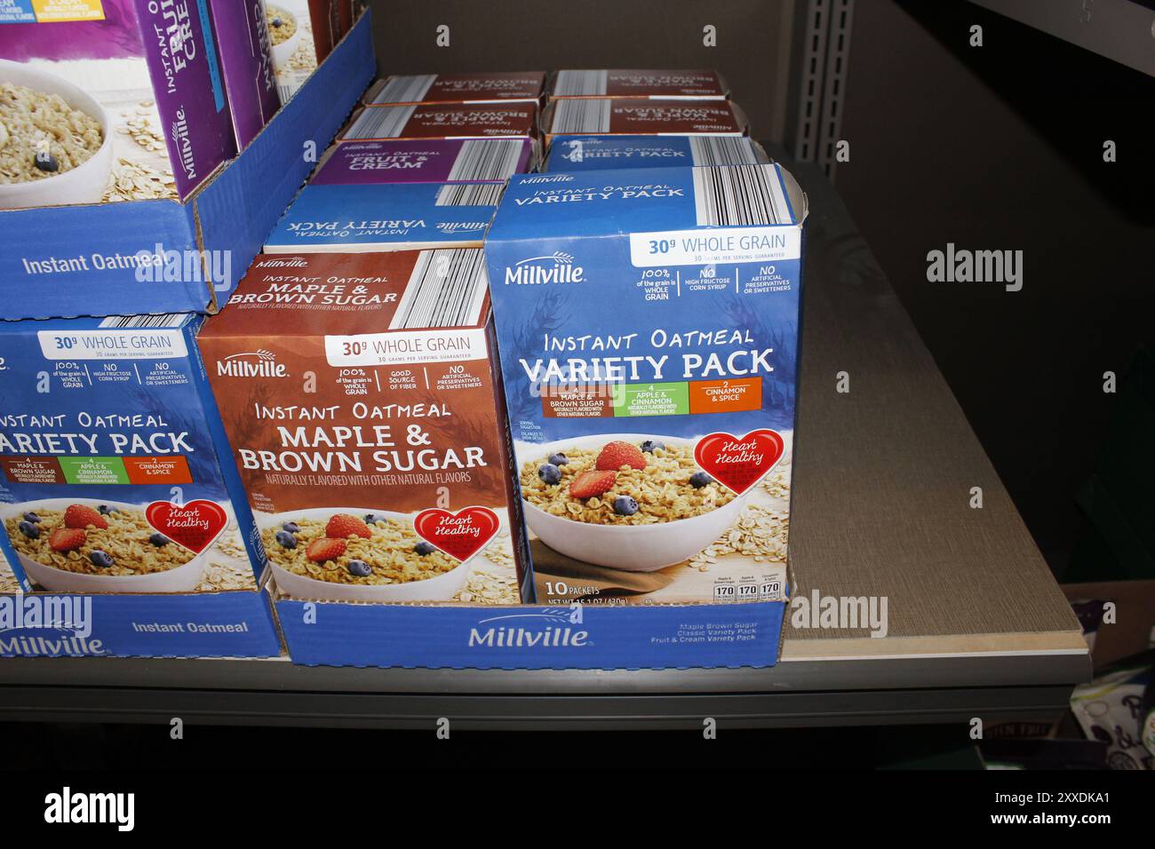 ALDI Millville Instant Oatmeal in boxes closeup on a shelf Stock Photo ...