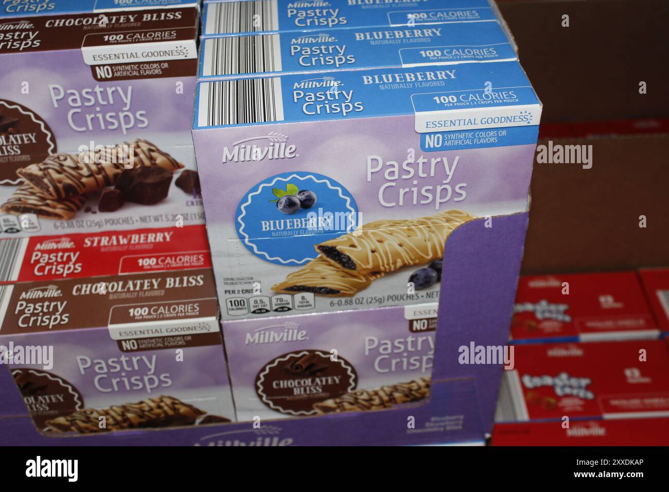ALDI Millville Pastry Crisps closeup in boxes on a shelf Stock Photo ...
