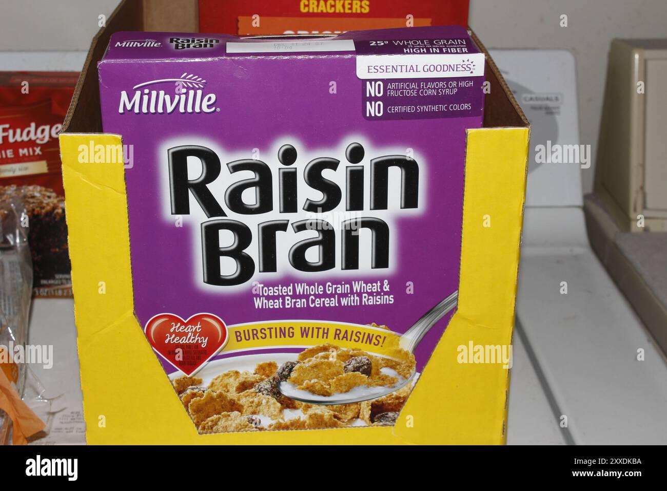 ALDI Millville RAISIN BRAN in boxes closeup on a shelf Stock Photo - Alamy