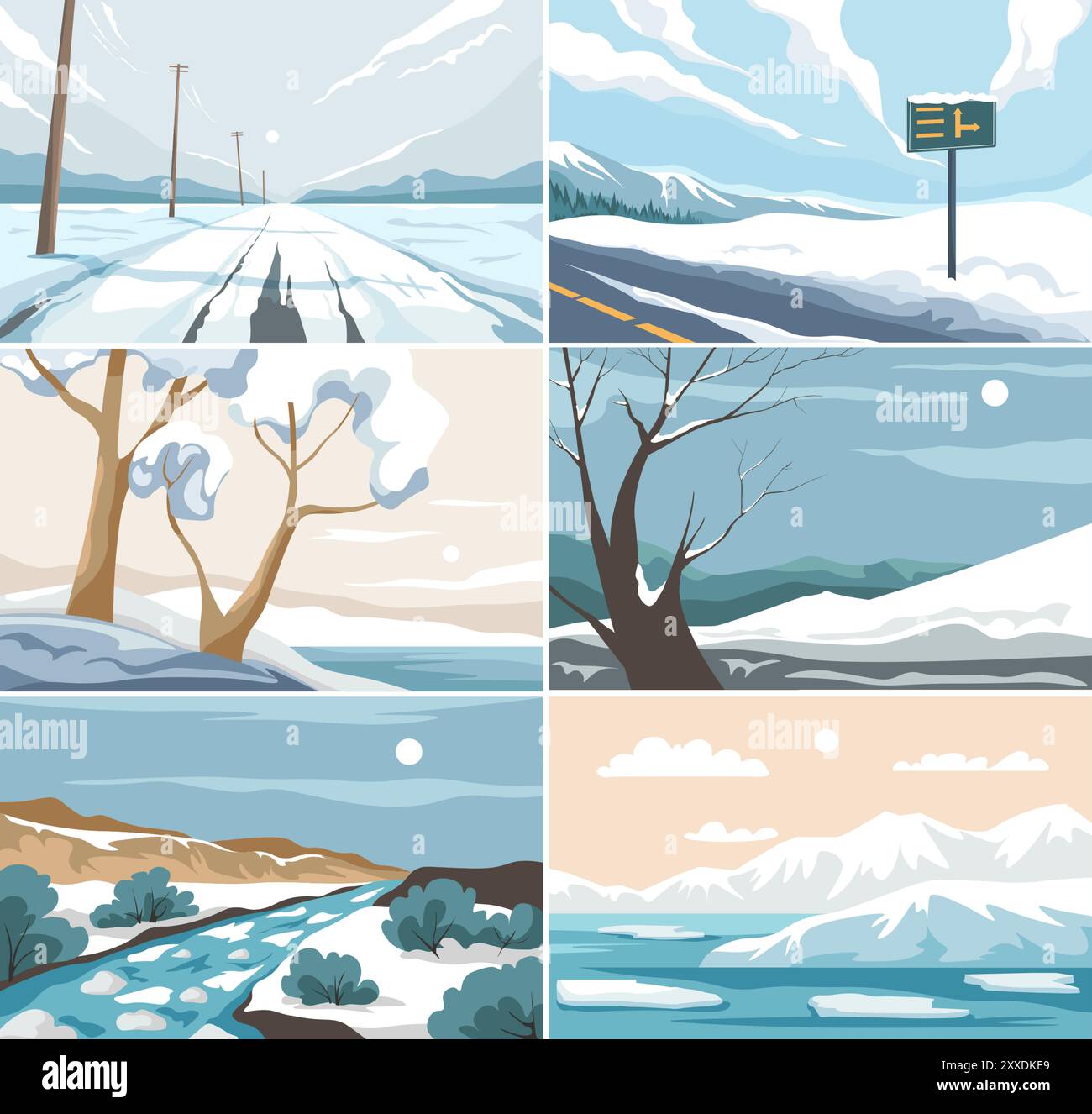 Winter Snowy Landscape Scenes Collection Stock Vector Image & Art - Alamy