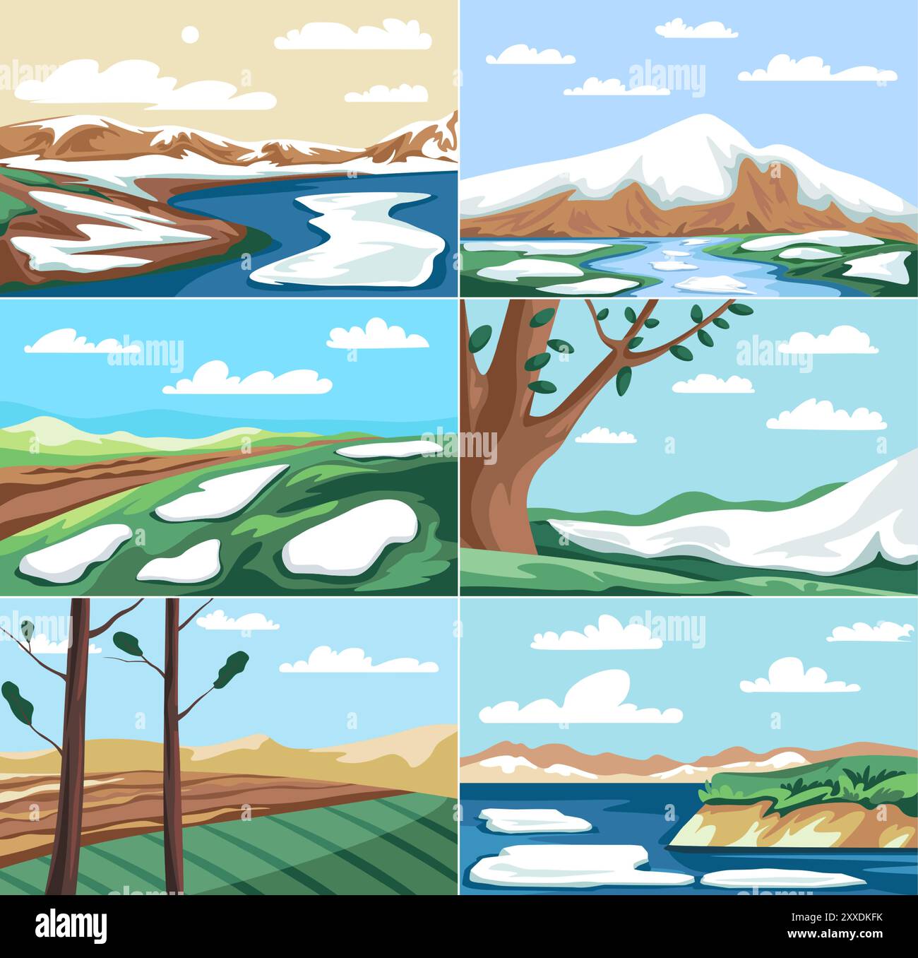 Spring Thaw Landscape Illustration Collection Stock Vector Image & Art ...