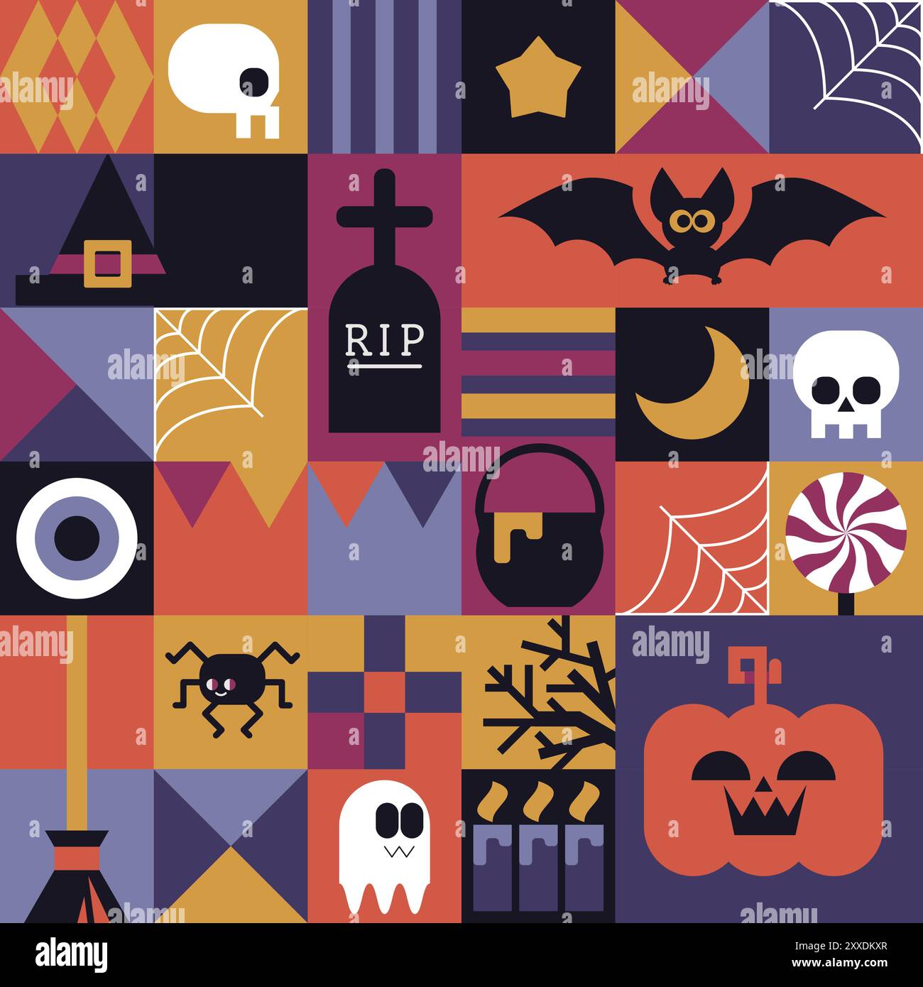 Halloween Themed Pattern with Icons Stock Vector Image & Art - Alamy