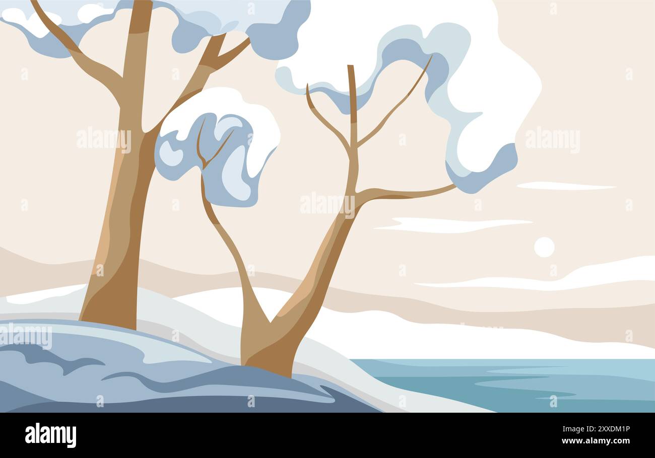 Snow lake covered landscape Stock Vector Images - Alamy