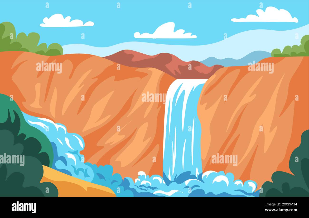 Waterfall Flowing Through Red Canyon Stock Vector Image & Art - Alamy