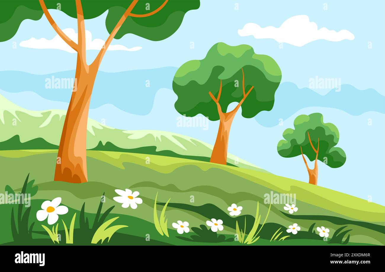 Trees with blue sky and green grass Stock Vector Images - Alamy