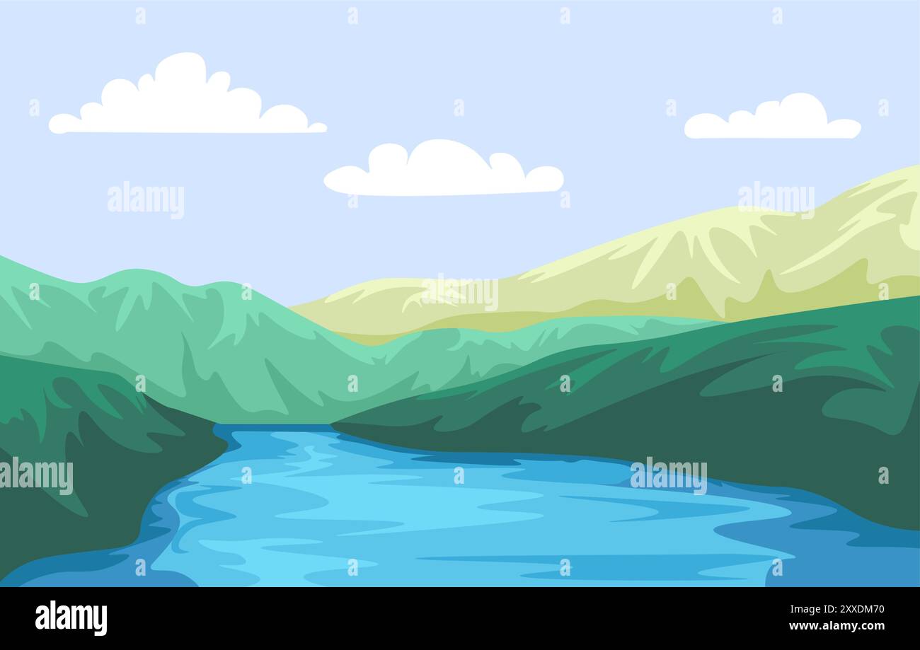 River Winding Through Green Valleys Stock Vector Image & Art - Alamy