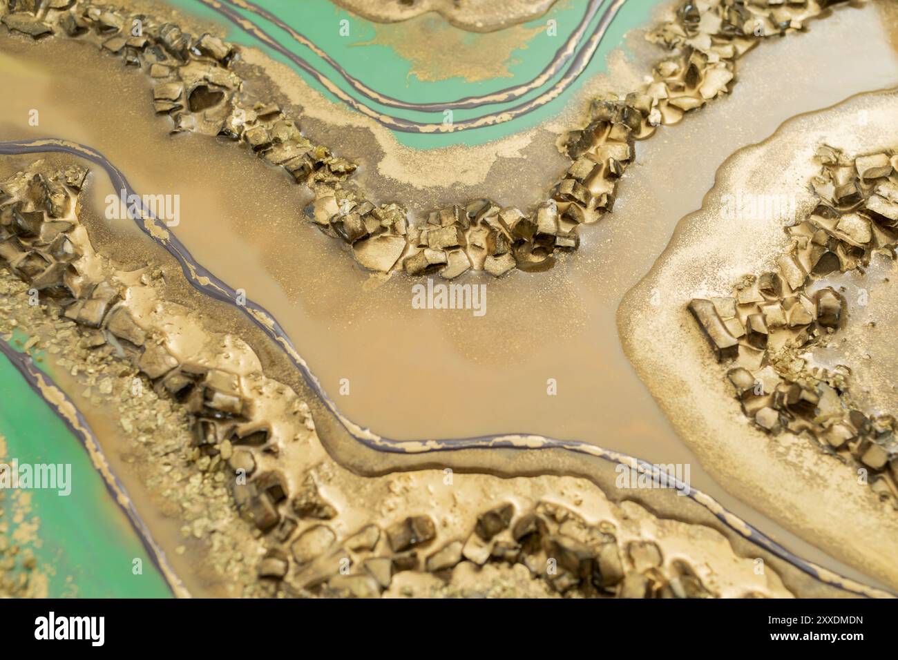 Resin artwork abstract with golden colors and glass. Epoxy background ...