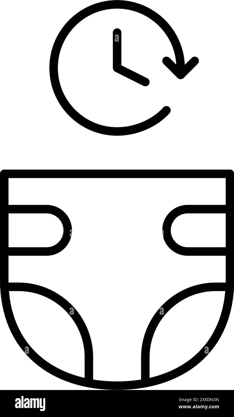 Diaper and clock. Changing schedule. Parenting time management. Pixel ...
