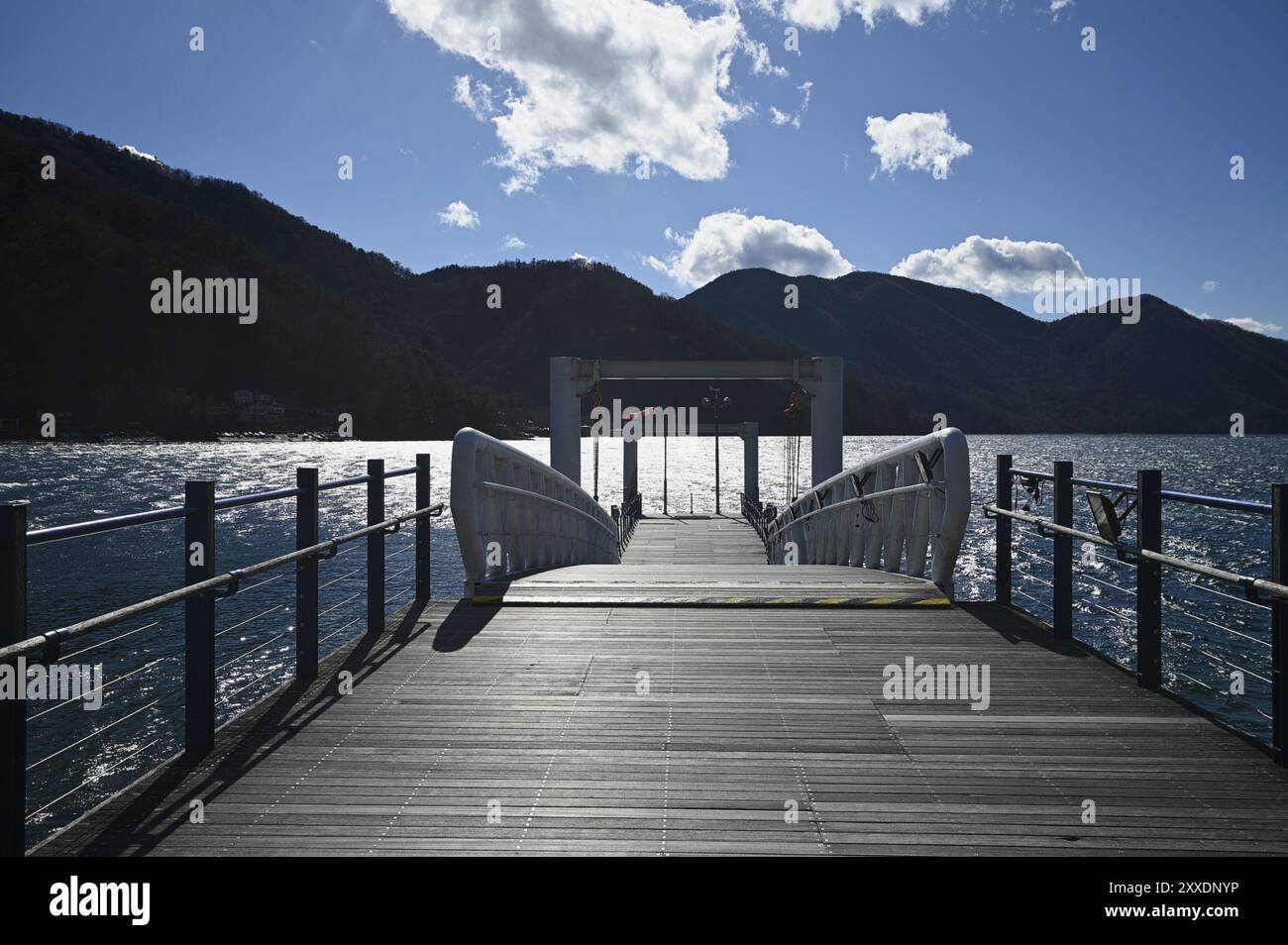 Landscape with scenic dock view of Chūzenji-ko a lake in Nikkō National ...