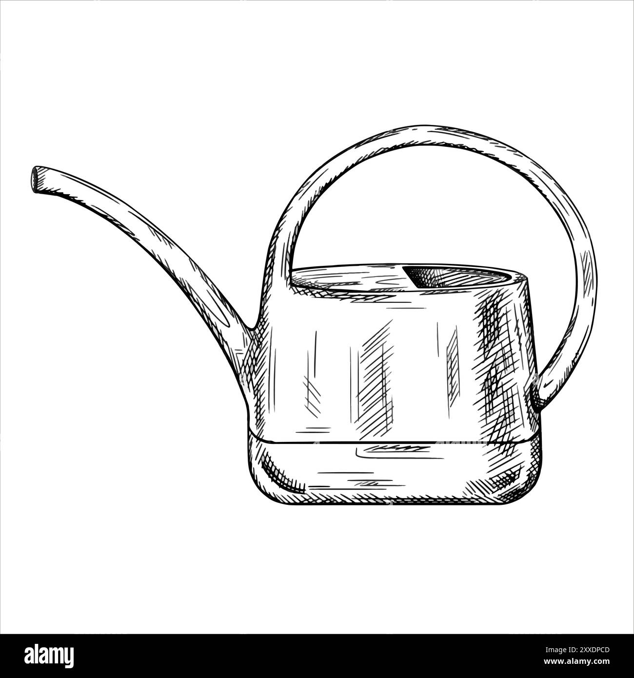 Linear black drawing Garden grey watering can with a long spout. A ...