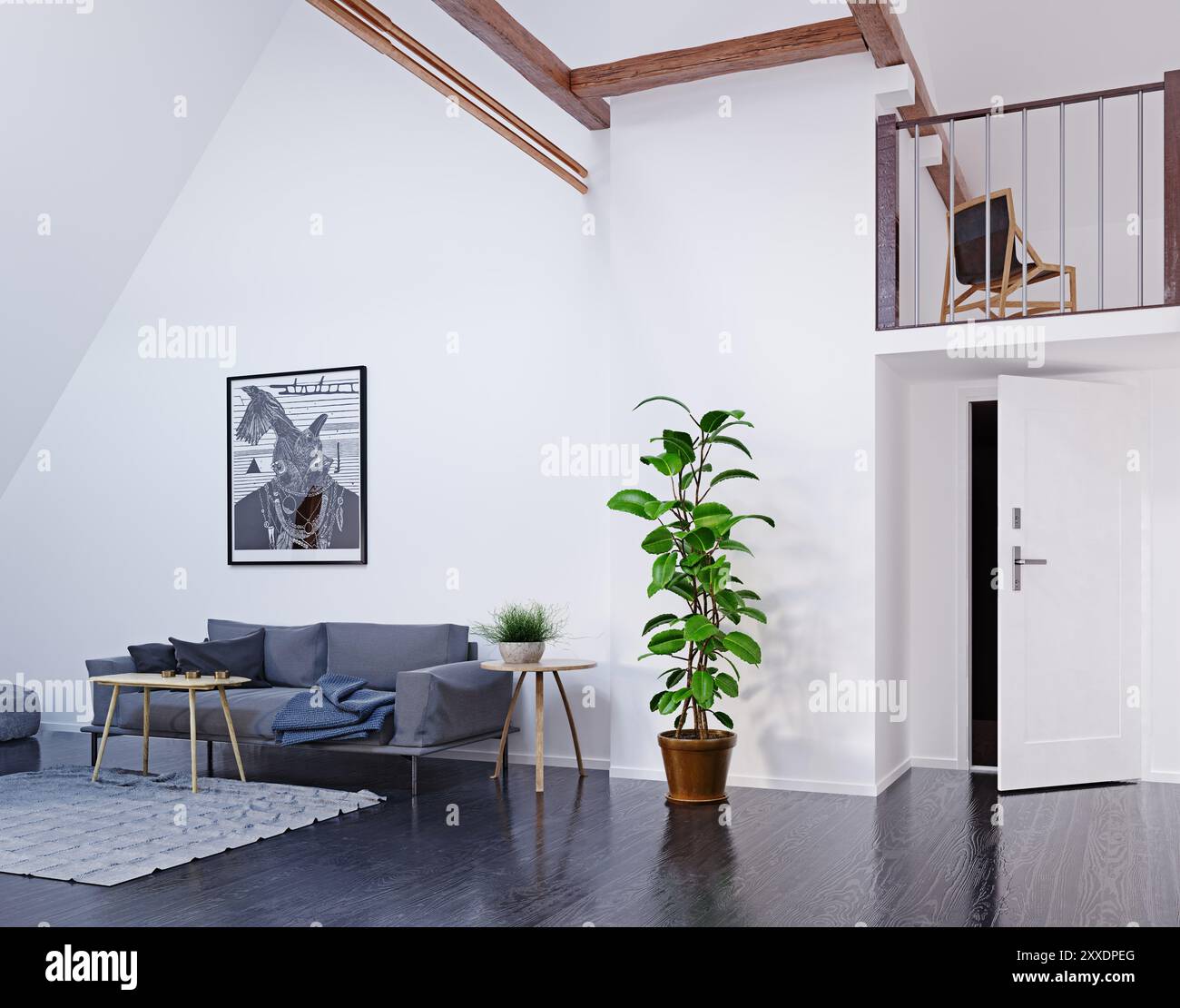 modern attic interior design. 3d rendering concept Stock Photo - Alamy