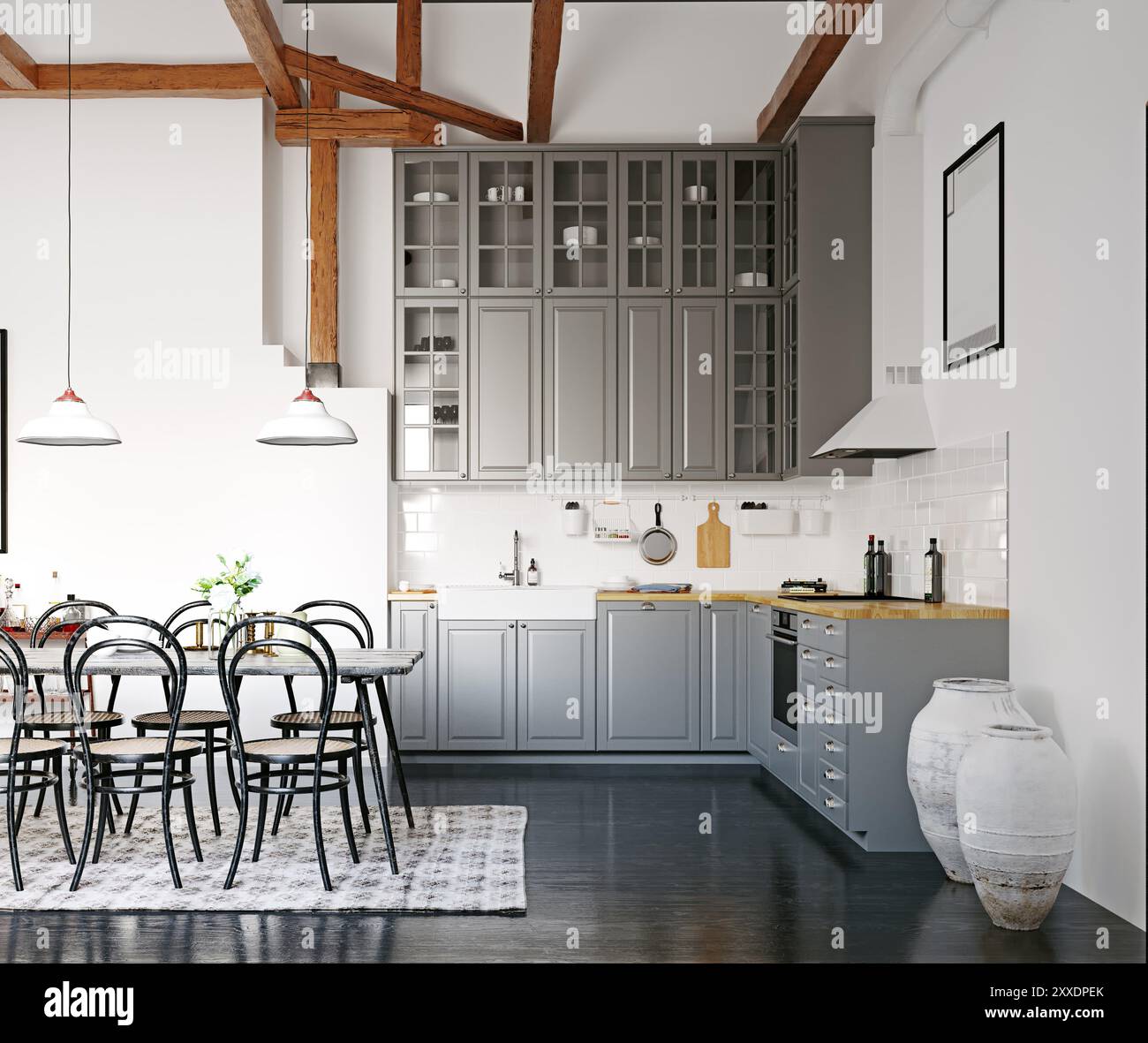 modern loft kitchen interior design. 3d rendering concept Stock Photo ...