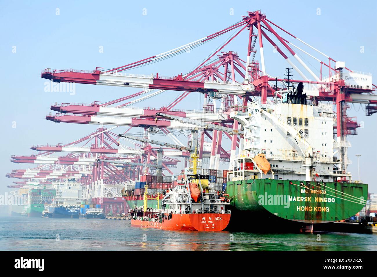 QINGDAO, CHINA - AUGUST 23, 2024 - Cargo ships load and unload ...
