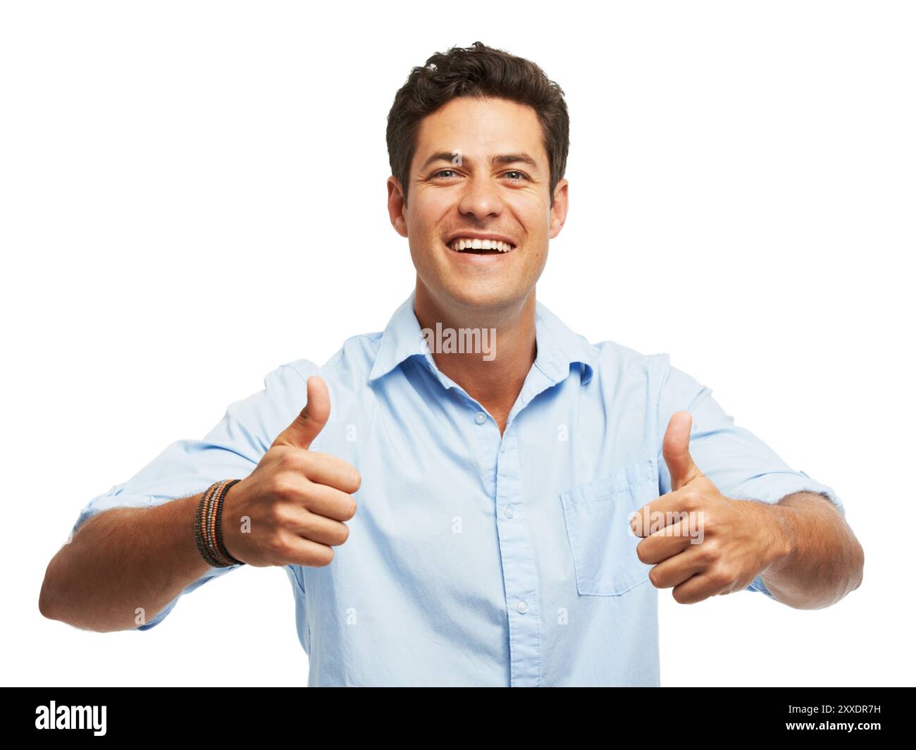 Studio, success and portrait of man with thumbs up for good news, happy ...