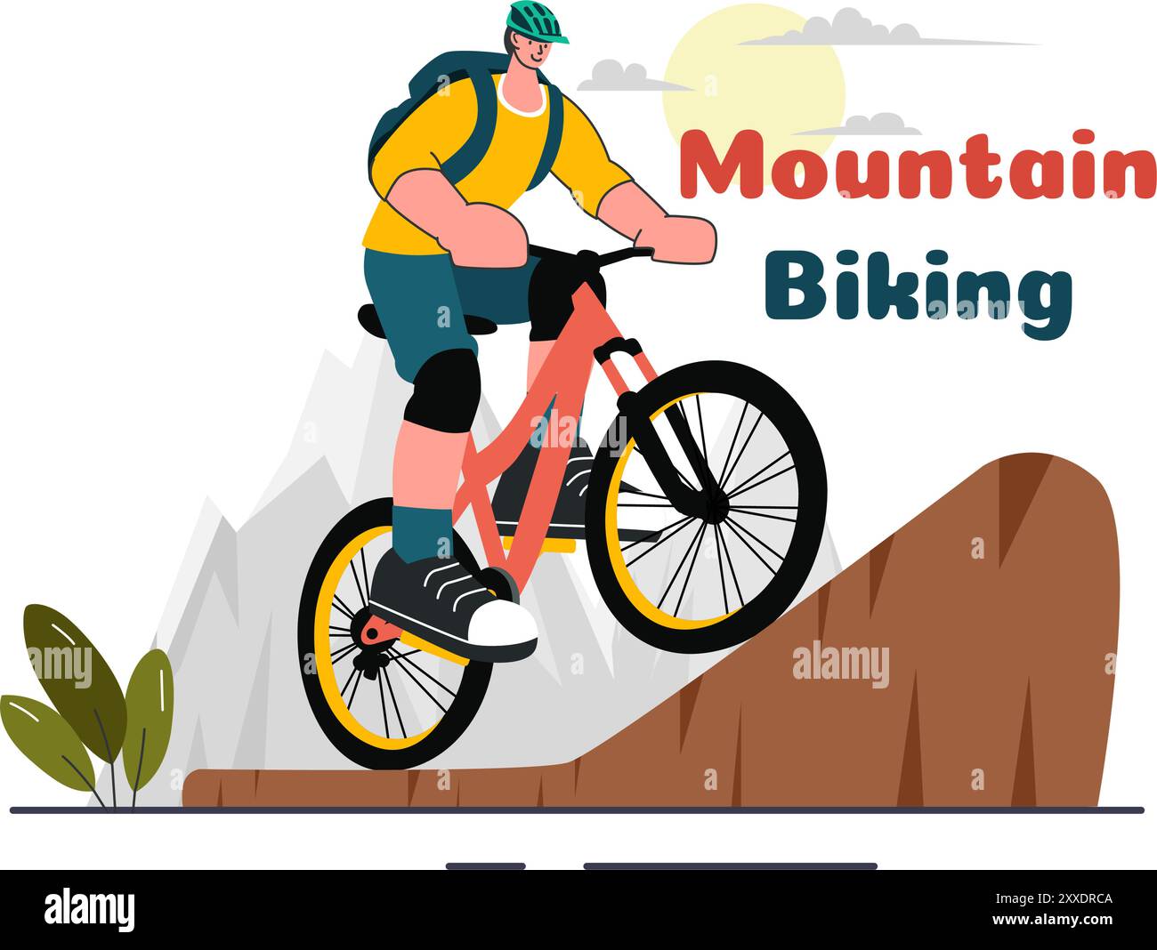 Mountain Biking Vector Illustration featuring Cyclists Riding Down the ...