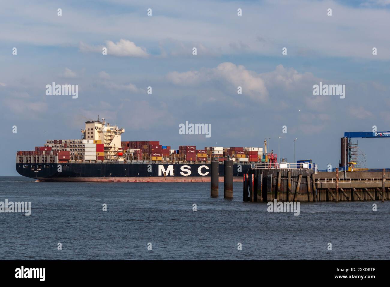 CUXHAVEN, GERMANY - AUGUST 15, 2024: The container ship MSC Laura sails ...