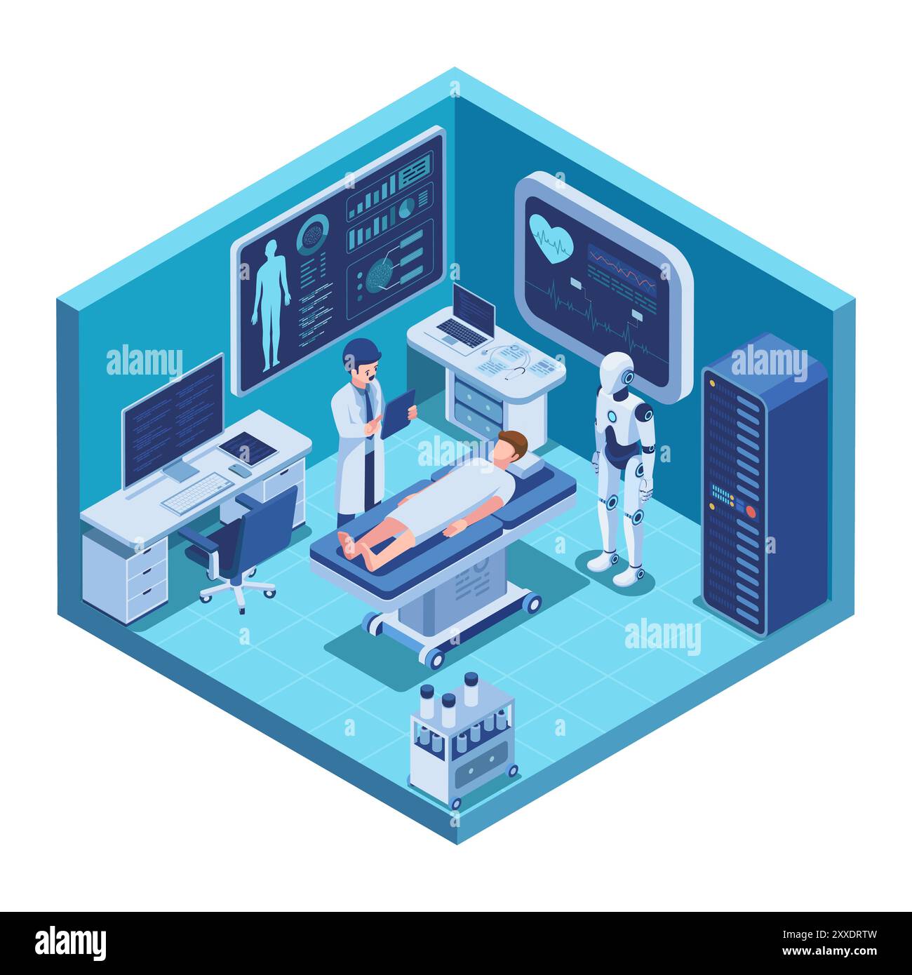 Isometric Doctor examines a patient with Ai Diagnostics and Robot. Ai ...
